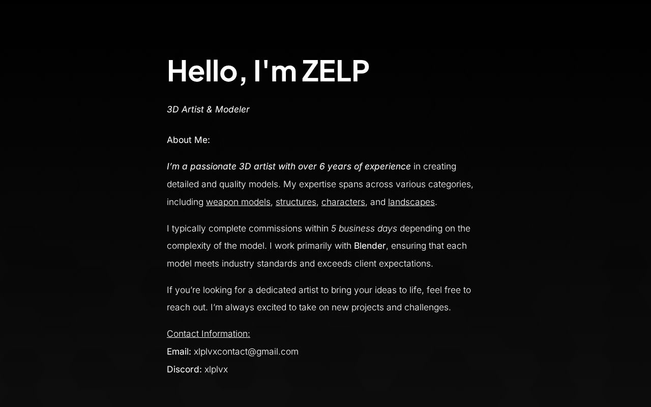 Zelp | 3D Artist & Modeler